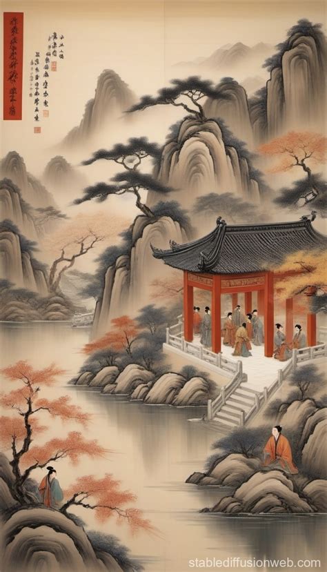 Ancient Chinese Painting Exhibition In Tang Dynasty Stable Diffusion
