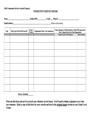 Blank Community Service Log Sheet Youth Volunteer Application Form