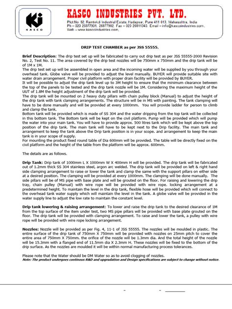 Drip Test As Per Jss 55555 Specs Pdf Pipe Fluid Conveyance Manufactured Goods