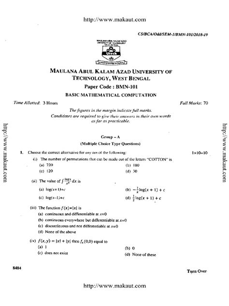 Bca 1 Sem Basic Mathematical Computation Bmn 101 2019 Pdf