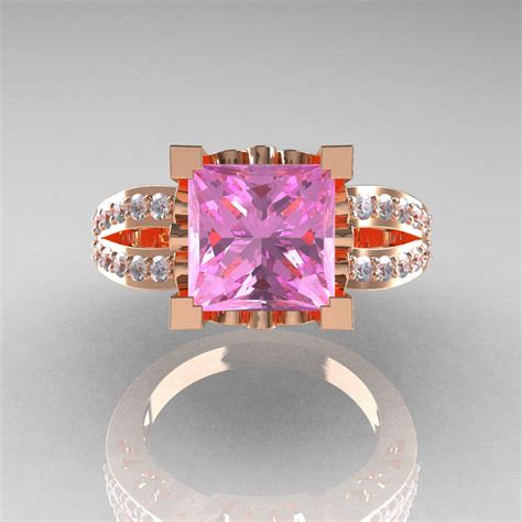 French Vintage 14k Rose Gold 38 Carat Princess Light Pink Sapphire