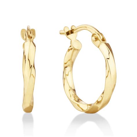 10mm Square Twist Hoop Earrings In 10kt Yellow Gold