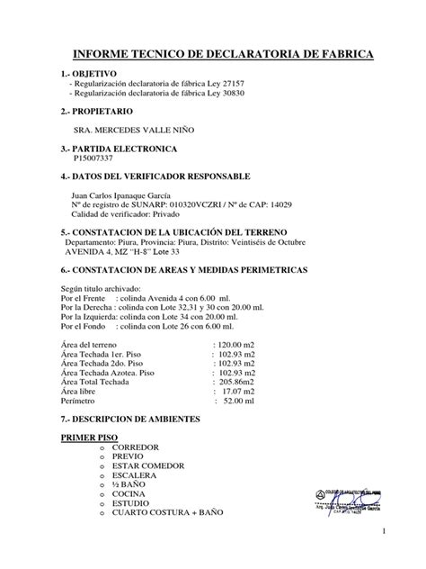 Memoria Descriptiva De Declaratoria De Fabrica Pdf
