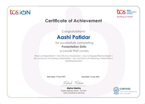 Aashi Patidar On Linkedin Presentationskills Certification Tcsion Professionaldevelopment