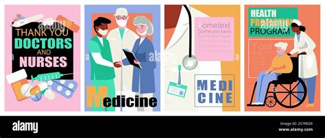 Medical Service Cover Brochure Set In Trendy Flat Design Poster