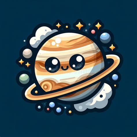 Cute Jupiter Smiling Surrounded By Small Planets And Stars Stock Illustration Illustration Of