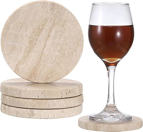 Juxyes Set Of 4 Unique Travertine Coasters With Soft Mat