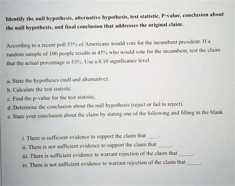 solved identify the null hypothesis alternative hypothesis test