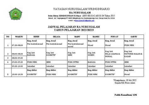 Jadwal Pelajaran Tk Pdf