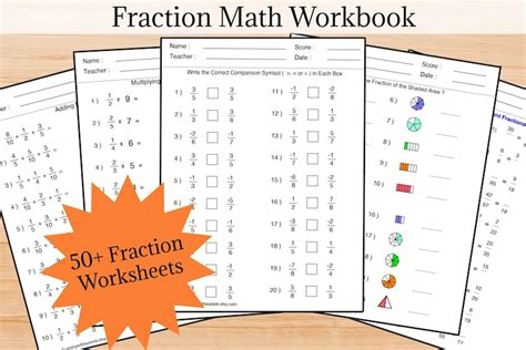 Fraction Practice Worksheet Packet Math Work Grades 3 6 56 Fraction