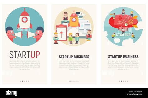 Mobile App Page Onboard Screen Set Screens Template Concept Startup Launch Of New Business