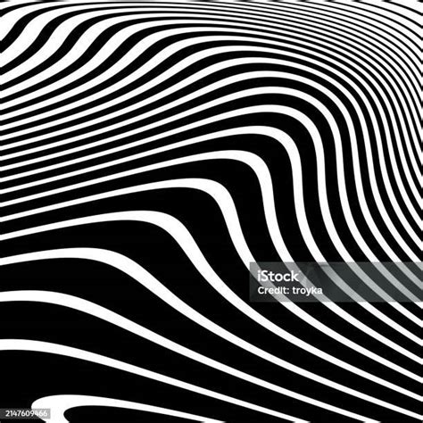 Wavy Lines Op Art Pattern 3d Illusion Effect Abstract Black And White Texture Stock Illustration