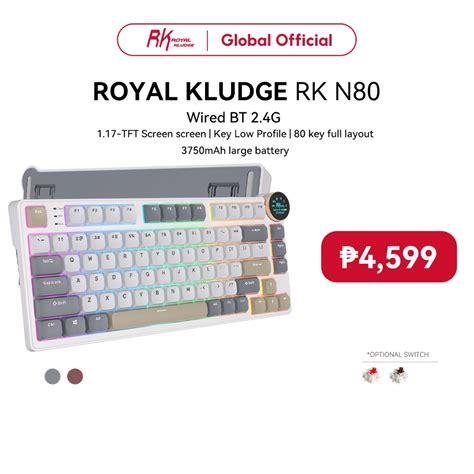 Royal Kludge Rk N80 Pearly Dawn 80 Key Low Profile Tri Mode Rgb Wired