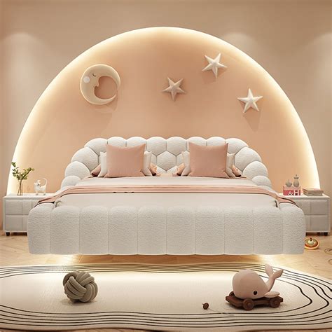 Lora Boucle Bubble Headboard Floating Bed Frame Luxxi Home