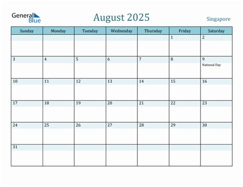 August 2025 Monthly Calendar With Singapore Holidays
