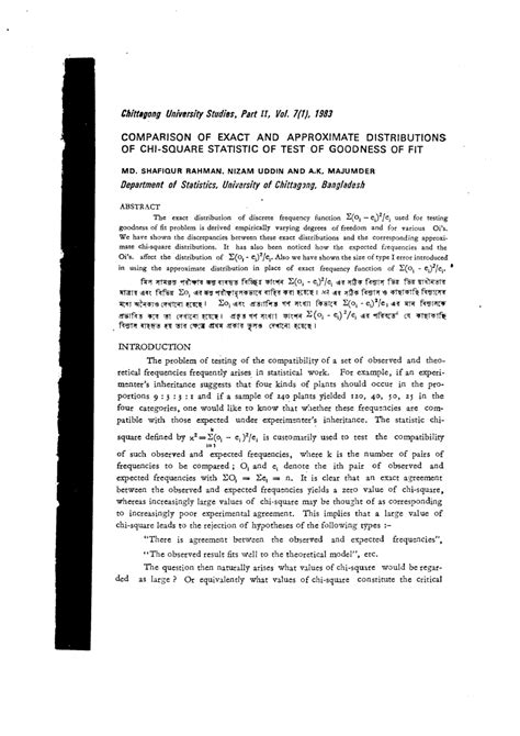 Pdf Comparison Of Exact And Approximate Distributions Of Chi Square Statistic Of Test Of