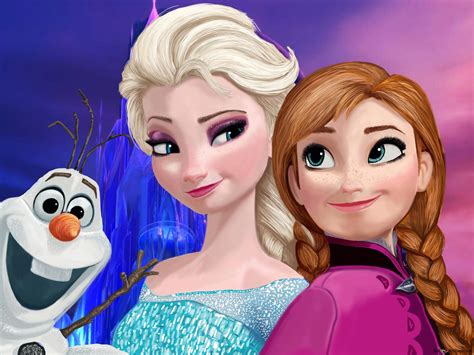 Frozen Cartoon Characters Elsa Anna And Olaf Are Cheerful Together 4k