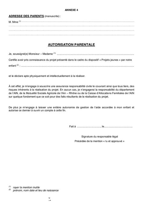 Modèle De Lettre Autorisation Parentale Pour Travailler