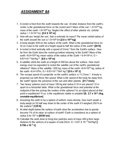 Gravitation Assignment 8a Pdf