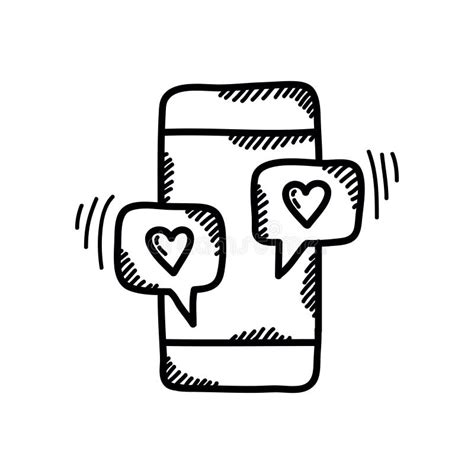Cellphone With Love Messages Doodle Icon Vector Illustration Stock
