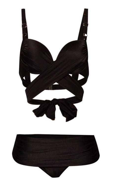 Corset Ribbon Cross Back Black Bikini Set Womens Fashion Swimwear