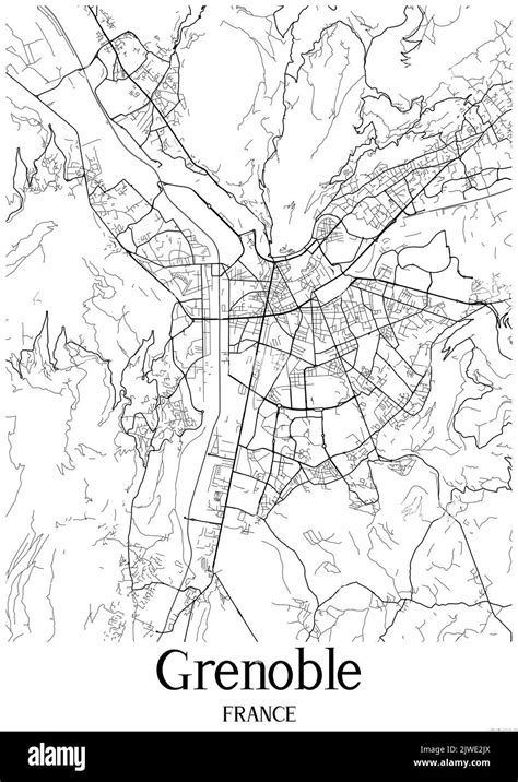 Black And White Classic Urban Map Of Grenoble Francethis Map Contains