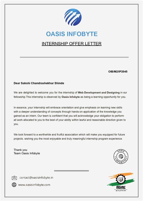 sakshi shinde on linkedin oasisinfobyte internship webdevelopment