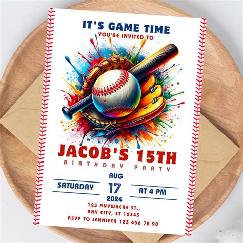 Editable Baseball Birthday Invitation Template Baseball Party