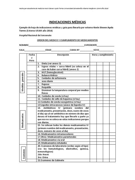 Ejemplo De Hoja De Indicaciones Médicas Pdf Fiebre Medicamentos