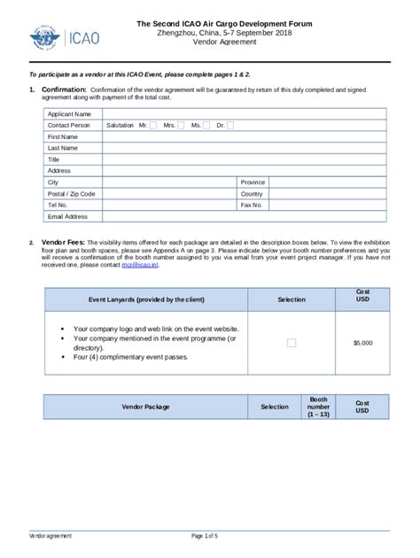 Vendor Agreement 2nd Icao Air Cargo Development Doc Template
