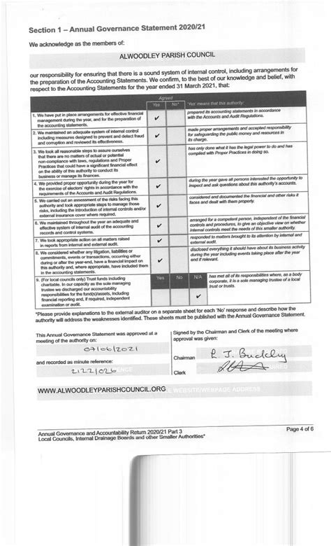 Section 1 Annual Governance Statement 2020 2021 Alwoodley Parish