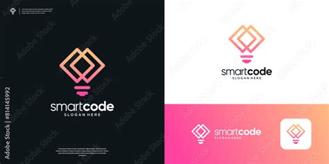 Smart Coding Logo Design Template Modern Programing Code And Light Bulb Innovation Symbol Logo