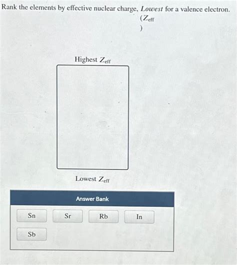 Solved Rank The Elements By Effective Nuclear Charge Lowest