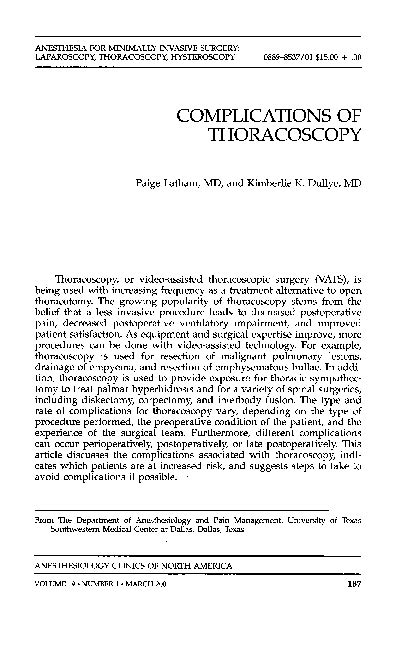 Pdf Complications Of Thoracoscopy