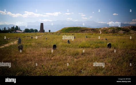 Kurgan Stelae Aka Balbals And Burana Tower In Tokmok Chuy Valley