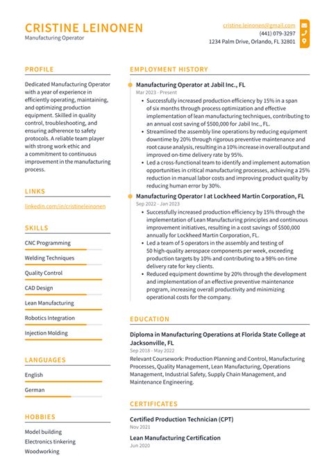 Top 17 Manufacturing Operator Resume Objective Examples