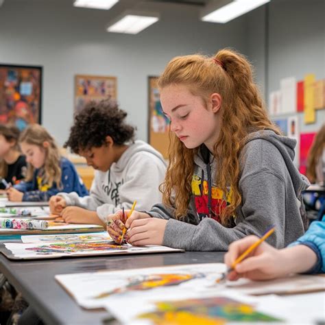 A Group Of Students Engaged In A Creative Art Class Working On Various