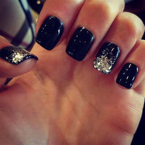Black Nails Silver Glitter Tip Accent Nails Nails Black Acrylic