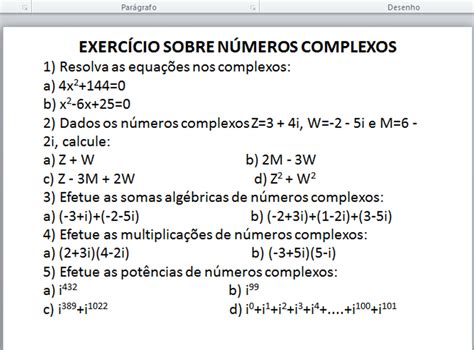 Exercícios Sobre Números Complexos Binkedu