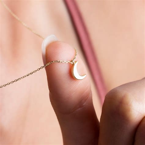 14k Solid Gold Moon Necklace Crescent Moon Necklace Dainty Moon Star