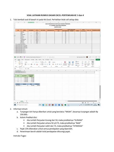 soal latihan rumus dasar excel pertemuan 3 dan 4 pdf