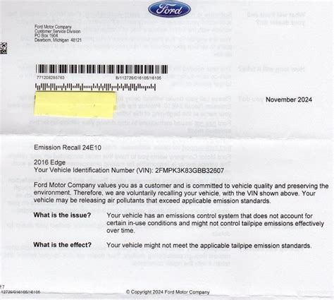 Emission Recall 24e10 Recalls Tsbs And Warranty Ford Edge Forum