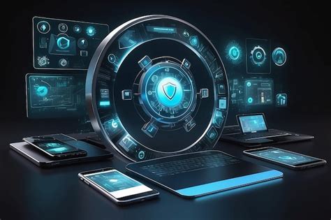 Premium Photo Antivirus Interface Over Modern Tech Devices In Dark