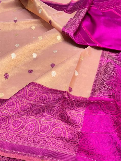 Peach Tissue Banarasi Silk Handwoven Saree Heritage Banaras Luxury