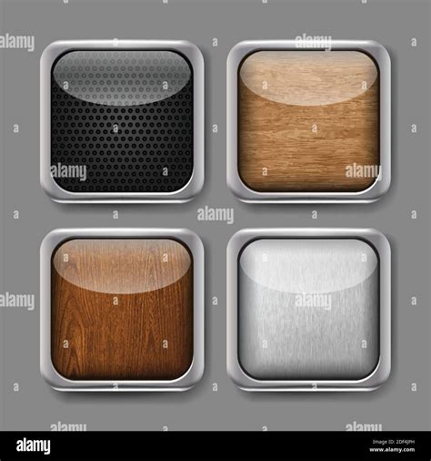 Vector Realistic Set Of App Buttons Icons With Metal Modern Frame And