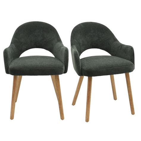 Set Of 2 Green Upholstered Dining Chairs With Oak Legs Colbie