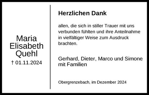 Traueranzeigen Von Maria Quehl Trauer Hna De