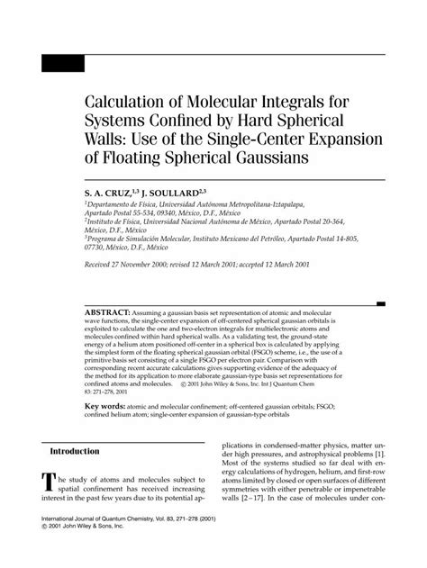 Pdf Calculation Of Molecular Integrals For Systems Confined By Hard