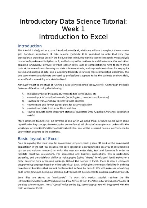 1 Introduction Excel Computer Instructions 1 Introductory Data