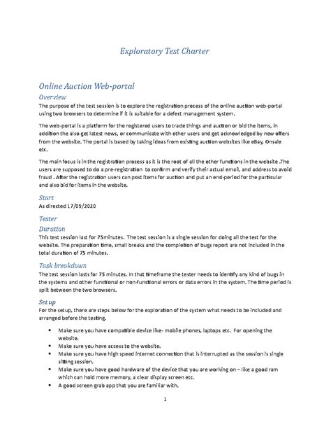 Exploratory Test Charter Example Exploratory Test Charter Online